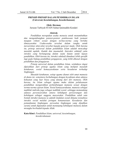 PRINSIP-PRINSIP DALAM PENDIDIKAN ISLAM (Universal, Keseimbangan ...