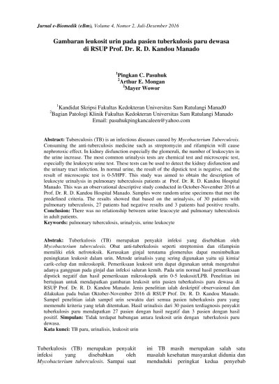 Gambaran Leukosit Urin Pada Pasien Tuberkulosis Paru Dewasa Di RSUP ...