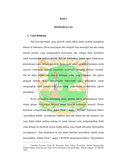 IMPLEMENTASI PERMINTAAN KETERANGAN AHLI DALAM PROSES PENYIDIKAN TINDAK ...