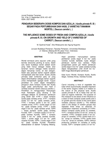 Pengaruh Beberapa Dosis Kompos Dan Azolla ( Azolla Pinnata R. B ) Segar ...