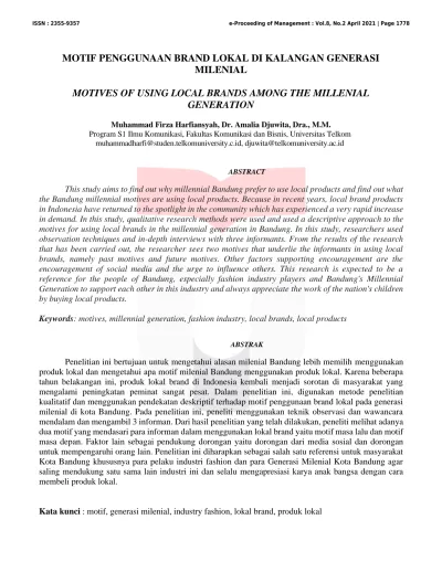 MOTIF PENGGUNAAN BRAND LOKAL DI KALANGAN GENERASI MILENIAL MOTIVES OF ...