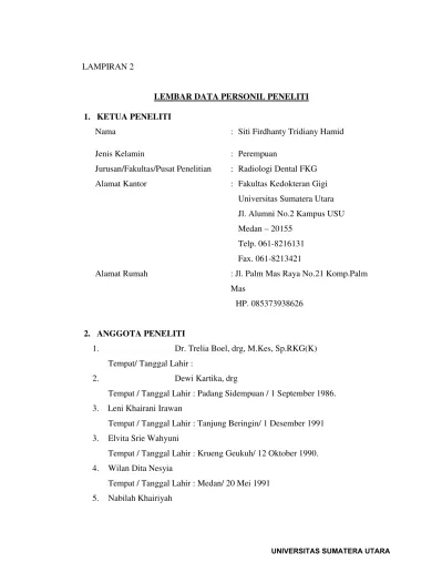 1. KETUA PENELITI LEMBAR DATA PERSONIL PENELITI - Kehilangan Tulang ...