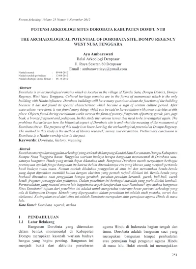 POTENSI ARKEOLOGI SITUS DOROBATA KABUPATEN DOMPU NTB THE ARCHAEOLOGICAL ...