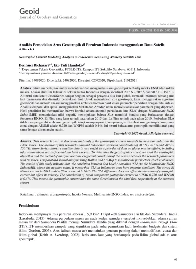 Analisis Pemodelan Arus Geostropik di Perairan Indonesia menggunakan ...