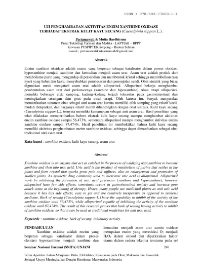 UJI PENGHAMBATAN AKTIVITAS ENZIM XANTHINE OXIDASE TERHADAP EKSTRAK ...