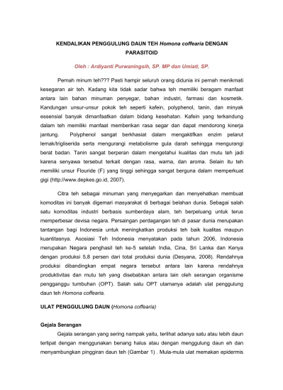 KENDALIKAN PENGGULUNG DAUN TEH Homona coffearia DENGAN PARASITOID. Oleh ...