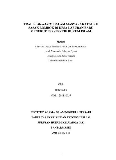 TRADISI MERARIK DALAM MASYARAKAT SUKU SASAK LOMBOK DI DESA LABURAN BARU ...