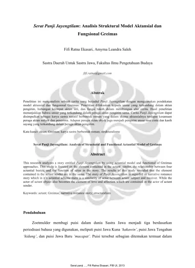 Serat Panji Jayengtilam: Analisis Struktural Model Aktansial dan ...