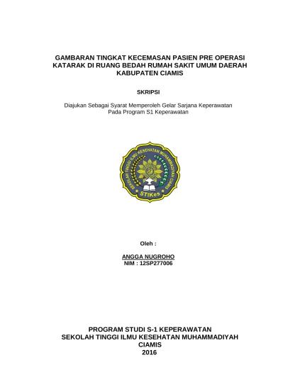 GAMBARAN TINGKAT KECEMASAN PASIEN PRE OPERASI KATARAK DI RUANG BEDAH ...