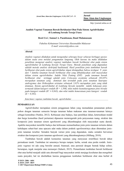Analisis Vegetasi Tanaman Bawah Berkhasiat Obat Pada Sistem ...