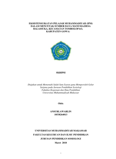 EKSISTENSI IKATAN PELAJAR MUHAMMADIYAH (IPM) DALAM MENCETAK SUMBER DAYA ...
