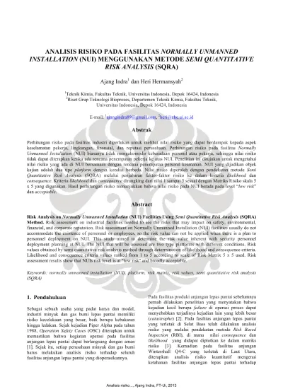 ANALISIS RISIKO PADA FASILITAS NORMALLY UNMANNED INSTALLATION (NUI ...