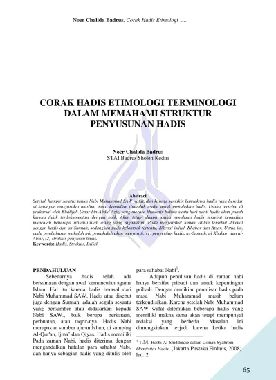 CORAK HADIS ETIMOLOGI TERMINOLOGI DALAM MEMAHAMI STRUKTUR PENYUSUNAN HADIS