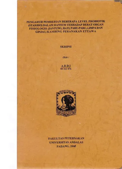 PENGARUH PEMBERIAN BEBERAPA LEYEL PROBIOTIK (STARBIO) DALAM RANSUM ...