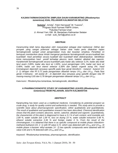 KAJIAN FARMAKOGNOSTIK SIMPLISIA DAUN KARAMUNTING (Rhodomyrtus tomentosa ...