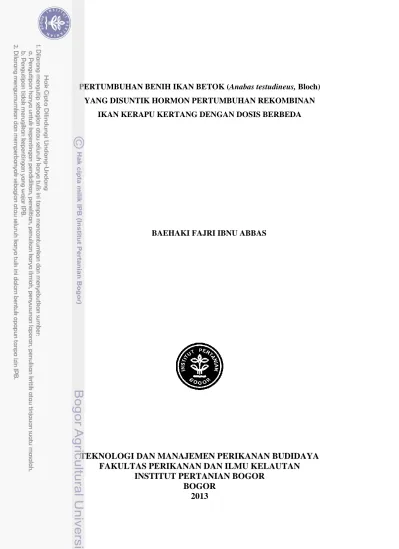 PERTUMBUHAN BENIH IKAN BETOK (Anabas testudineus, Bloch) YANG DISUNTIK ...