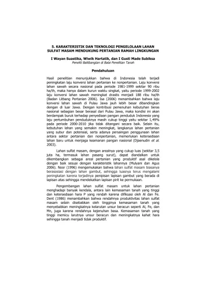 5. KARAKTERISTIK DAN TEKNOLOGI PENGELOLAAN LAHAN SULFAT MASAM MENDUKUNG ...