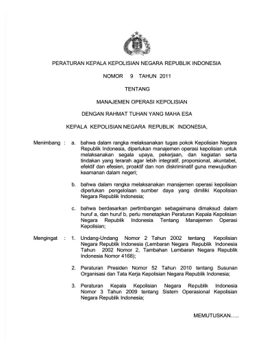 Perkap No 9 Tahun 2011 Tentang Manajemen Operasi Kepolisian.pdf