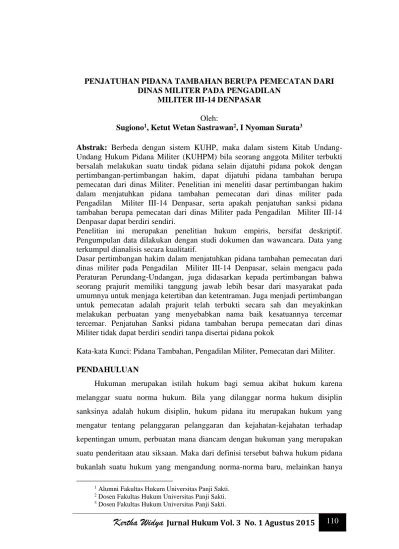 PENJATUHAN PIDANA TAMBAHAN BERUPA PEMECATAN DARI DINAS MILITER PADA ...