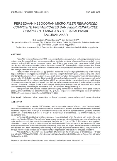 PERBEDAAN KEBOCORAN MIKRO FIBER REINFORCED COMPOSITE PREFABRICATED DAN ...