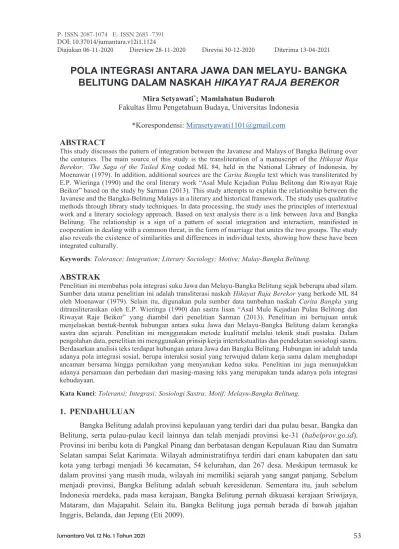POLA INTEGRASI ANTARA JAWA DAN MELAYU- BANGKA BELITUNG DALAM NASKAH ...