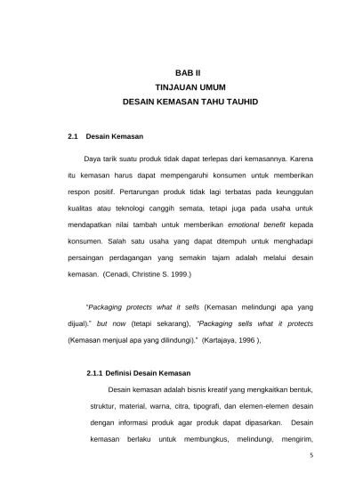 BAB II TINJAUAN UMUM DESAIN KEMASAN TAHU TAUHID