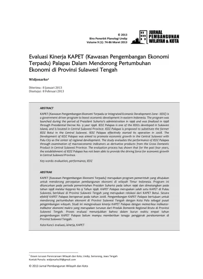 Evaluasi Kinerja KAPET (Kawasan Pengembangan Ekonomi Terpadu) Palapas ...