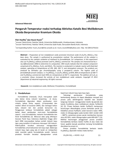Pengaruh Temperatur reaksi terhadap Aktivitas Katalis Besi Molibdenum ...