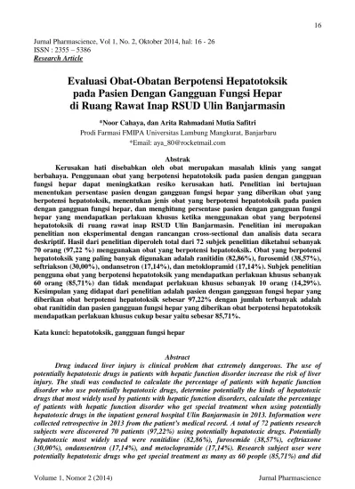 Evaluasi Obat-Obatan Berpotensi Hepatotoksik pada Pasien Dengan ...