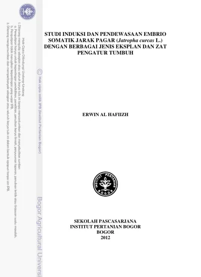 STUDI INDUKSI DAN PENDEWASAAN EMBRIO SOMATIK JARAK PAGAR (Jatropha ...