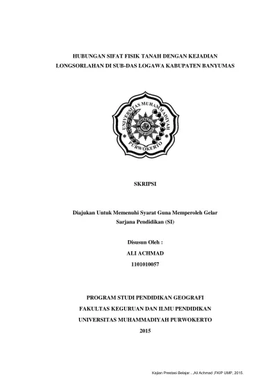 HUBUNGAN SIFAT FISIK TANAH DENGAN KEJADIAN LONGSORLAHAN DI SUB-DAS ...