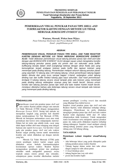 PEMERIKSAAN VISUAL PENUKAR PANAS TIPE SHELL AND TUBEREAKTOR KARTINI ...