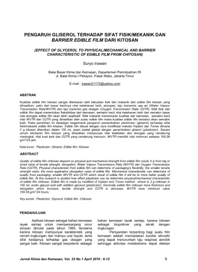 PENGARUH GLISEROL TERHADAP SIFAT FISIK/MEKANIK DAN BARRIER EDIBLE FILM ...