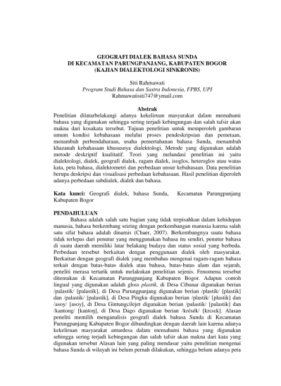 GEOGRAFI DIALEK BAHASA SUNDA DI KECAMATAN PARUNGPANJANG, KABUPATEN ...