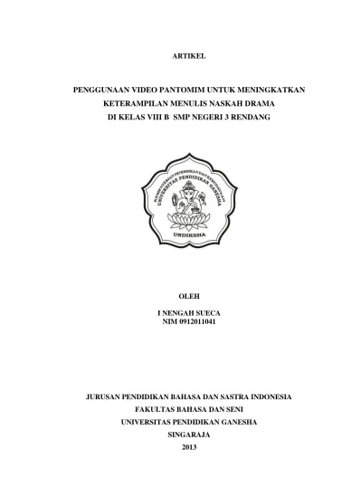 PENGGUNAAN VIDEO PANTOMIM UNTUK MENINGKATKAN KETERAMPILAN MENULIS ...
