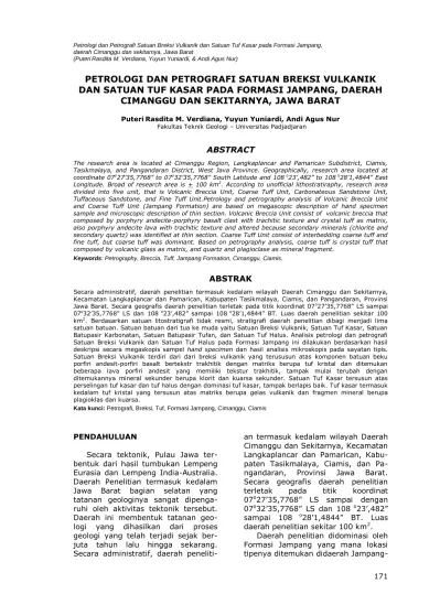 PETROLOGI DAN PETROGRAFI SATUAN BREKSI VULKANIK DAN SATUAN TUF KASAR ...
