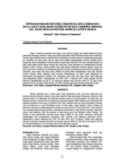 OPTIMASI PARAMETER FISIK VISKOSITAS, DAYA SEBAR DAN DAYA LEKAT PADA ...