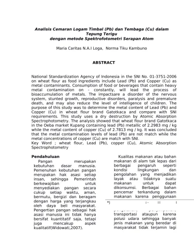 Analisis Cemaran Logam Timbal (Pb) dan Tembaga (Cu) dalam Tepung Terigu ...