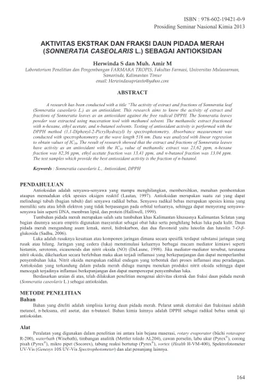 AKTIVITAS EKSTRAK DAN FRAKSI DAUN PIDADA MERAH (SONNERATIA CASEOLARIS L ...