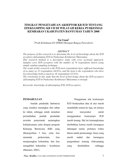 TINGKAT PENGETAHUAN AKSEPTOR KB IUD TENTANG EFEKSAMPING KB UD DI ...