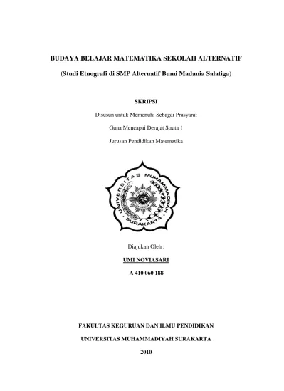 BUDAYA BELAJAR MATEMATIKA SEKOLAH ALTERNATIF (Studi Etnografi di SMP ...
