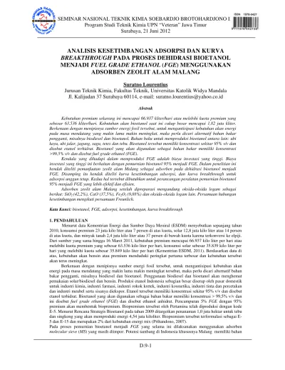 ANALISIS KESETIMBANGAN ADSORPSI DAN KURVA BREAKTHROUGH PADA PROSES ...