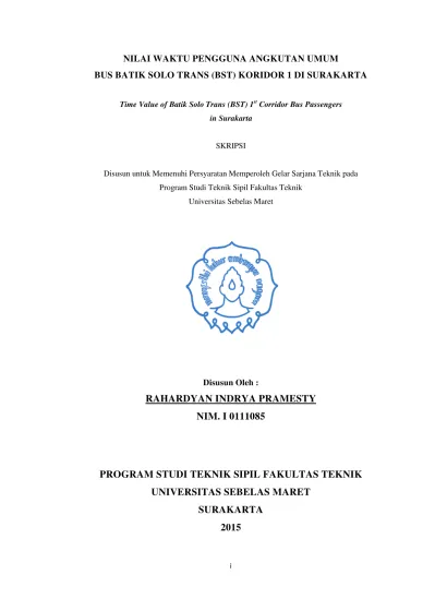 NILAI WAKTU PENGGUNA ANGKUTAN UMUM BUS BATIK SOLO TRANS (BST) KORIDOR 1 ...