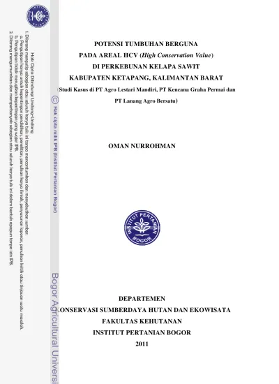 Potensi tumbuhan berguna pada areal HCV (High Conservation Value) di ...