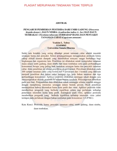 Pengaruh pemberian pestisida dari umbi gadung (Dioscorea hispida dennst ...