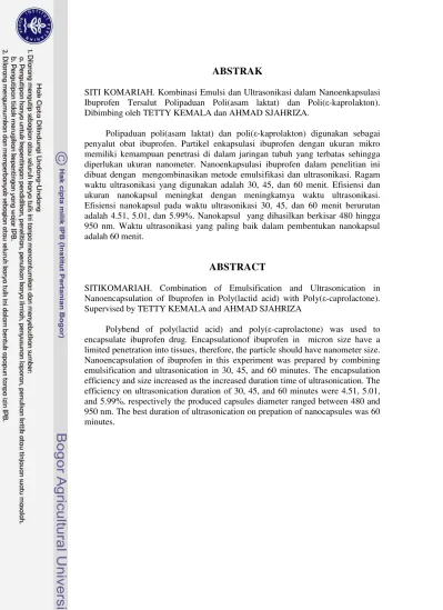 Kombinasi emulsi dan ultrasonikasi dalam nanoenkapsulasi ibuprofen ...