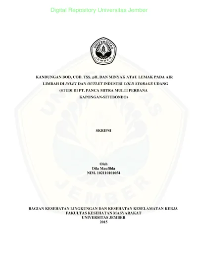 KANDUNGAN BOD, COD, TSS, pH, DAN MINYAK ATAU LEMAK PADA AIR LIMBAH DI ...
