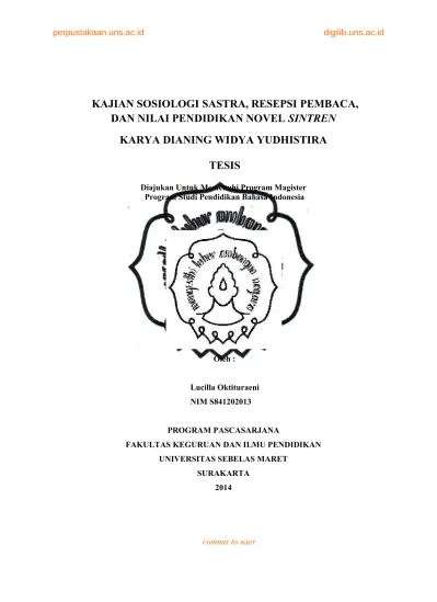 Kajian Sosiologi Sastra, Resepsi Pembaca, Dan Nilai Pendidikan Novel ...