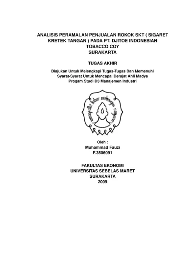 ANALISIS PERAMALAN PENJUALAN ROKOK SKT ( SIGARET KRETEK TANGAN ) PADA ...