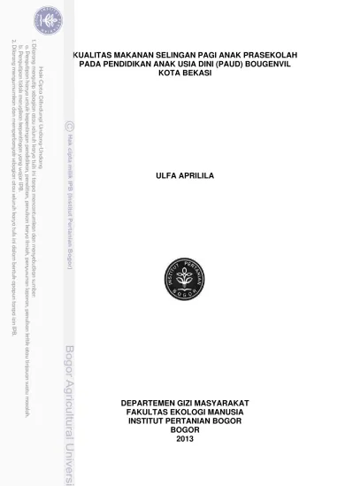 Kualitas Makanan Selingan Pagi Anak Prasekolah pada Pendidikan Anak ...
